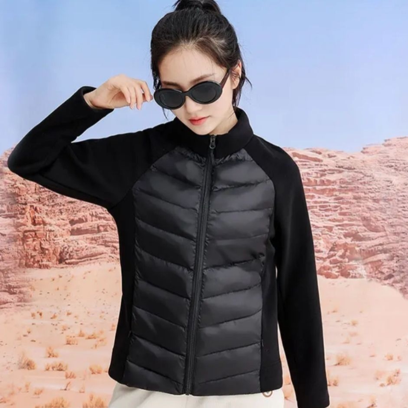 运动轻薄短款棉服女2025秋冬季针织拼接保暖立领健身服外套百搭款