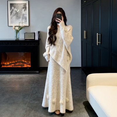 韩系温柔毛衣针织半身裙两件套装