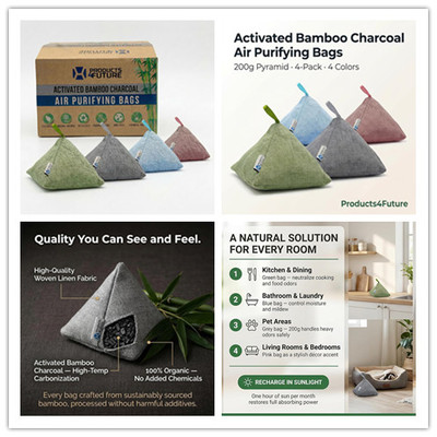 4 pack Naturally Activated Bamboo Charcoal Air Purifying Bag