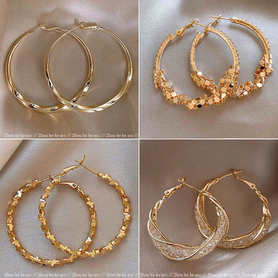 夸张欧美风金色大圈圈耳环女小众设计高级感耳圈独特轻奢时尚耳饰
