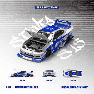 SC 1:64 尼桑 SILVIA S15 AXIS 33号蓝白涂装 前开盖合金汽车模型