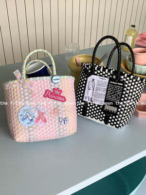 甜酷风刺绣布标少女心小众编织篮