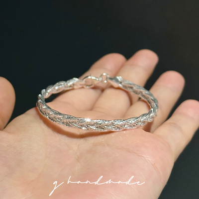 G HANDMADE 意大利软镯通体925纯银麻花编织精工手镯关山月手作
