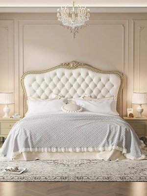 法式轻奢榉木高端床实木宫廷雕花