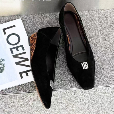 美拉2026年春季新款欧洲站磨砂皮真皮一脚蹬坡跟浅口单鞋女鞋7806