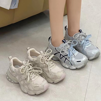 美拉女鞋透气舒适老爹鞋2026年春季新款欧洲站舒适系带运动鞋跑鞋