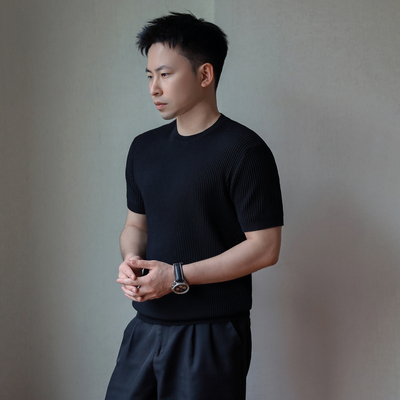 老钱风凉感透气圆领针织短袖T恤