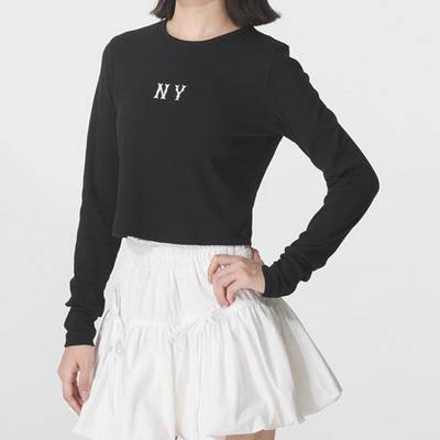 国内现货MLB女款25新款NY小标刺绣短款休闲运动长袖T恤3FTSB0354