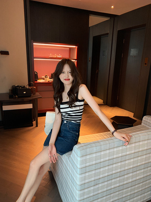 bigyu清爽冰丝打底背心~春夏内搭新款百搭条纹薄款针织衫无袖上衣