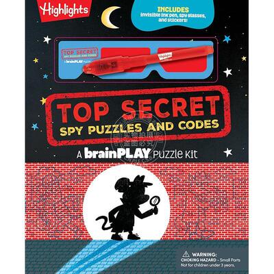 现货 脑力游戏：秘密谜题与密码 highlights 互动游戏书 英文原版 Brainplay Top Secret Spy Puzzles and Codes 7+岁