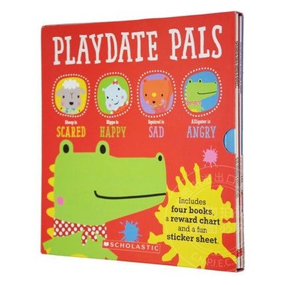 现货 儿童情绪管理4册 平装绘本附贴纸 Playdate Pals Emotions 英文原版行为启蒙绘本计划表平装Scholastic学乐出版社
