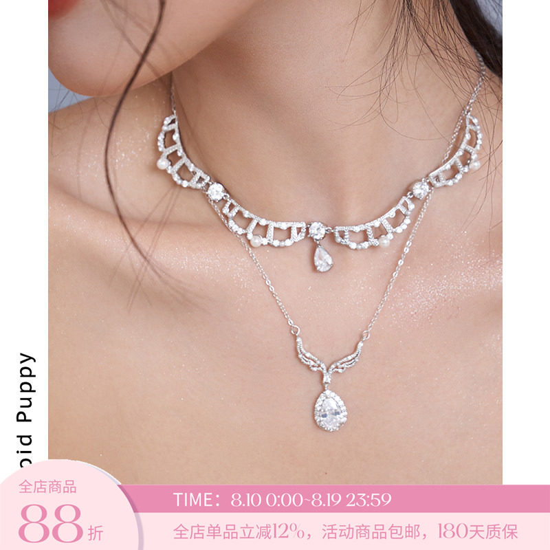 PP《漫舞》蕾丝流苏水滴925纯银吊坠项链女轻奢小众锁骨链choker