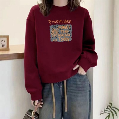 送运险不起球设计感圆领印花卫衣