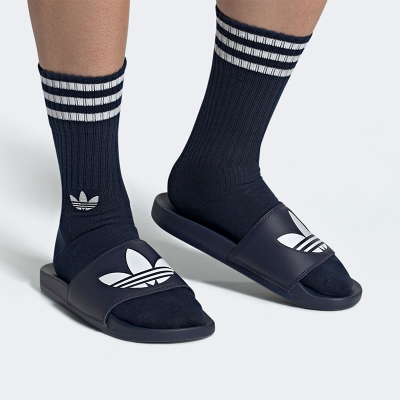 Adidas/阿迪达斯正品三叶草男女耐磨复古经典图案防滑拖鞋EG9843