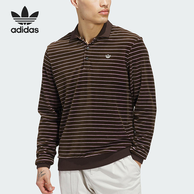 Adidas/阿迪达斯正品男士运动简约舒适条纹长袖Polo衫JW9863