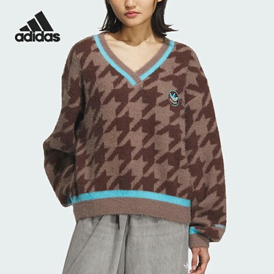 Adidas/阿迪达斯正品三叶草女士V领复古针织休闲套头衫KC2688