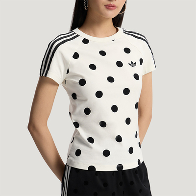 Adidas/阿迪达斯正品三叶草女圆领波点休闲时尚修身短袖T恤KV1193