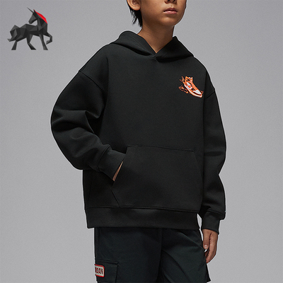 Nike/耐克正品JORDAN新款黑橙色柔软经典套头连帽衫IQ5323-010