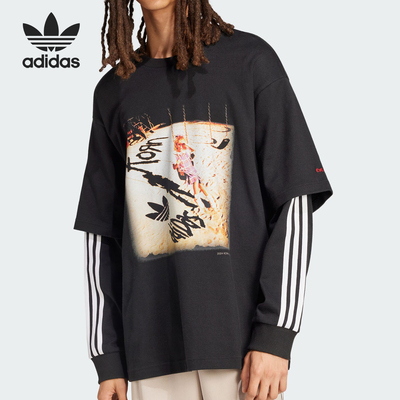 Adidas/阿迪达斯正品三叶草男士印花时尚图案运动长袖JG1338