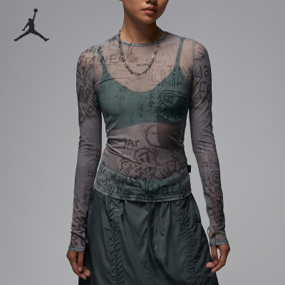 Nike/耐克正品JORDAN女士满印花轻薄透气修身长袖HQ9175-070