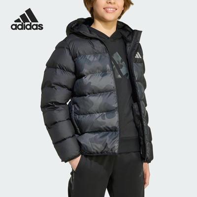 Adidas/阿迪达斯正品冬季大童防风保暖休闲印花连帽棉服JL7399