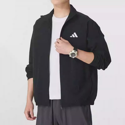 正品阿迪达斯男装夹克立领休闲运动服防风梭织跑步外套JM1772