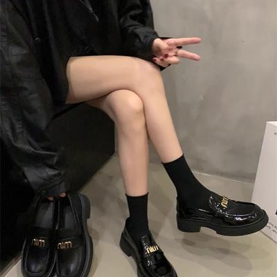 香港复古厚底乐福鞋女秋冬2024新款百搭软底法式黑色配裙子小皮鞋