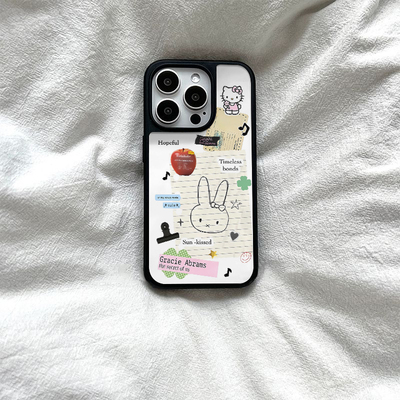 ins风兔子kt贴纸亚克力黑边磁吸适用苹果iPhone16promax手机壳1312pro小米1415Pro华为mate60p70三星S23防摔
