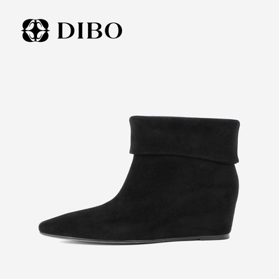 DIBO碲铂复古尖头坡跟短靴