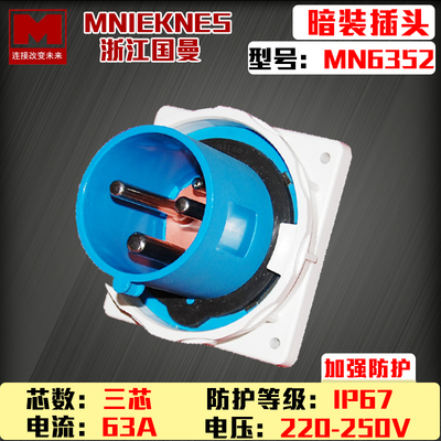 MN6352浙江国曼MNIEKNES单相3芯3P63A工业器具IP67暗装插头1P+N+E