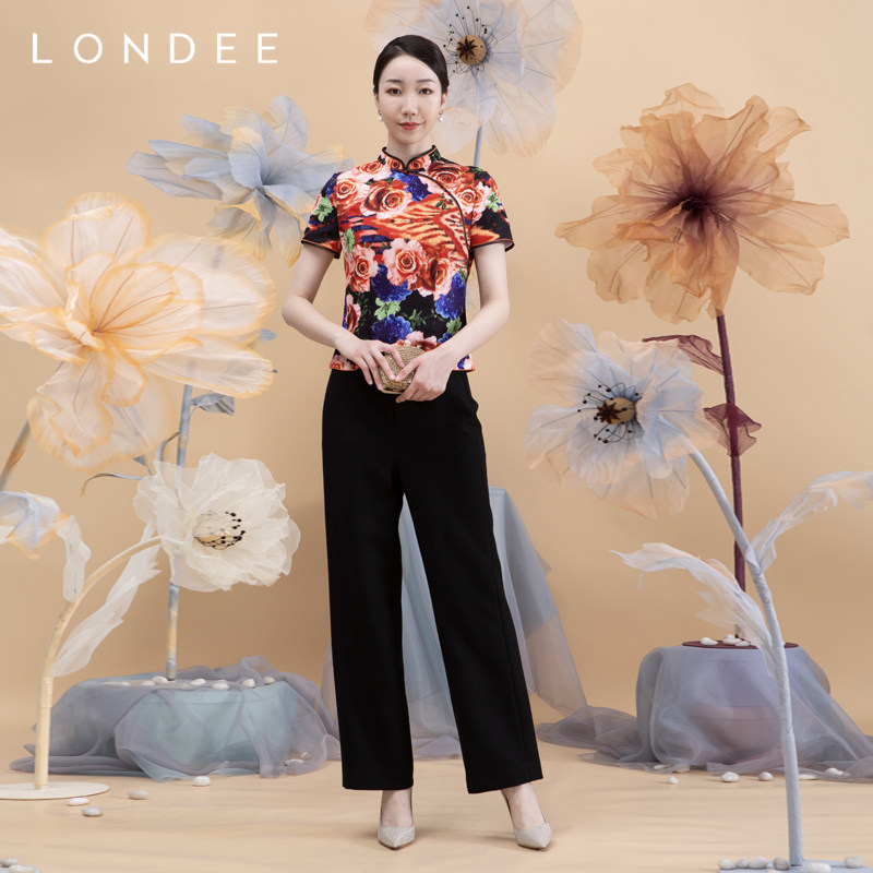 Londee/龙笛新款女装民国风复古富贵印花旗袍式上衣 1S52250T_虎窝淘