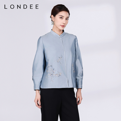 Londee/龙笛新款桑蚕丝气质显瘦上衣新中式缎面提花外套女4T25280