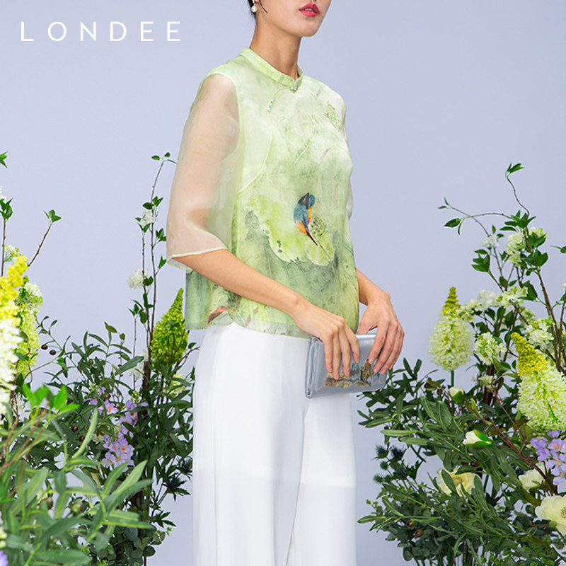 Londee/龙笛春夏新款改良中式真丝上衣1S22263_虎窝淘
