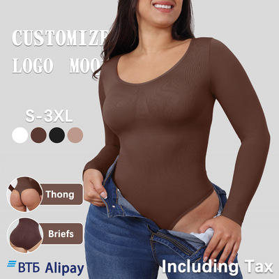 欧美连体衣女打底衫长袖束身连体内衣body shaper无缝连体塑身衣