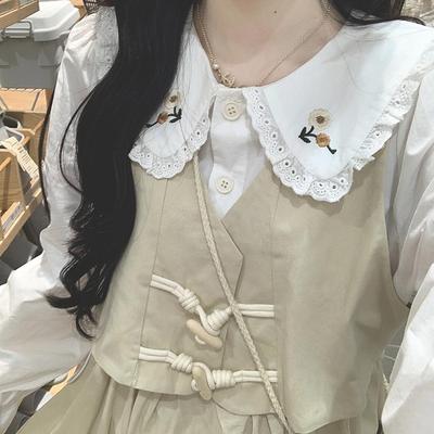 茶歇法式娃领连衣裙女秋冬