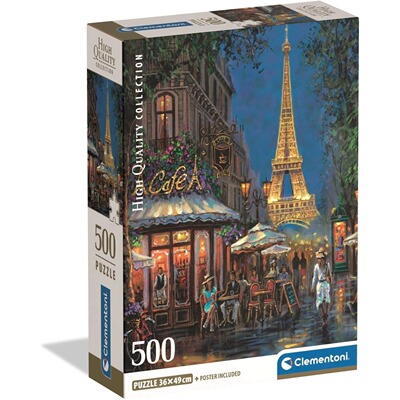 新品包邮Clementoni意大利进口益智拼图35577巴黎咖啡厅之夜500片