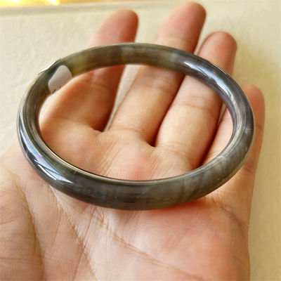 天然和田玉叮当手镯烟紫飘翠53.3原物实拍玉镯正品A货和田玉手镯