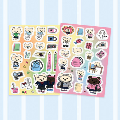 韩国正品MAZZZZY 可爱小熊学校的一天咕卡贴数码手账日记装饰贴纸