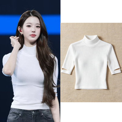 张元英同款半高领白色针织衫女