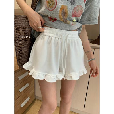 THE LIMON柠檬绿茶夏日减龄木耳边抽绳高腰显瘦休闲短裤女TM-1698