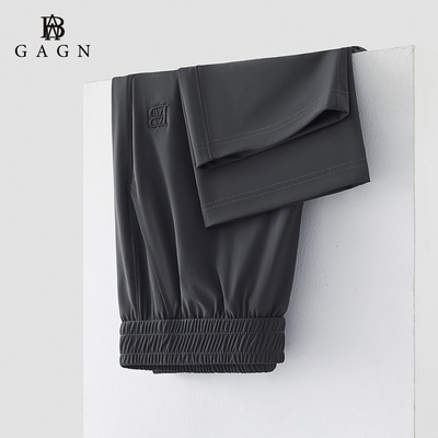 夏季薄款百搭潮流宽松大码直筒成熟冰丝弹力速干长裤子男女同款