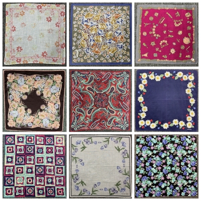 日系vintage古着纯棉男女士轻奢印花吸汗小方巾口袋巾手帕-6