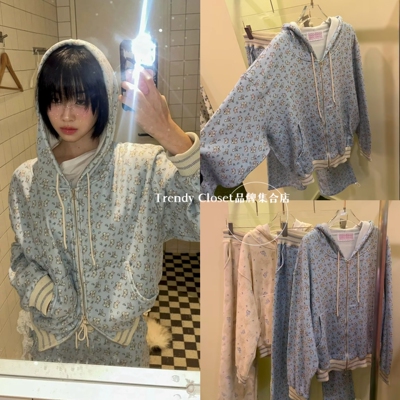 国内现货 minjiena 林娜琏同款 满印兔子连帽卫衣外套休闲裤套装