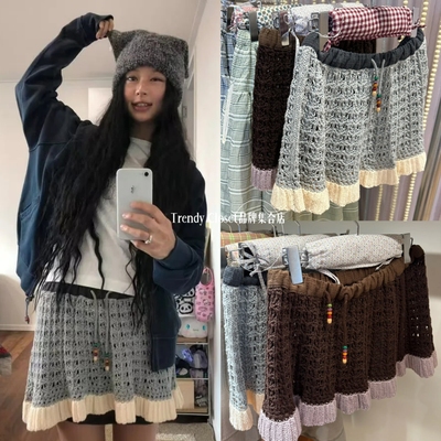 COYSEIO 韩国采购 25秋冬新款 日系钩花镂空抽绳针织半身裙短裙女