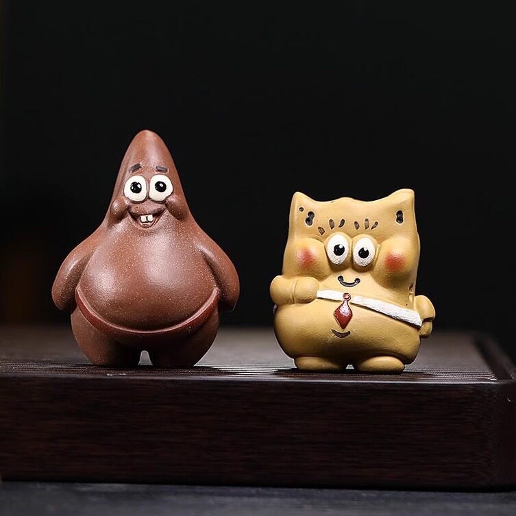 宜兴紫砂【派大星茶宠车载海绵宝宝摆件精品装饰创意可爱茶玩茶桌
