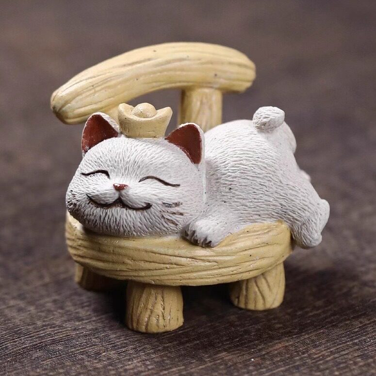 宜兴紫砂茶宠【招财猫】躺赢猫精品手把件摆件创意设计款正品雕塑