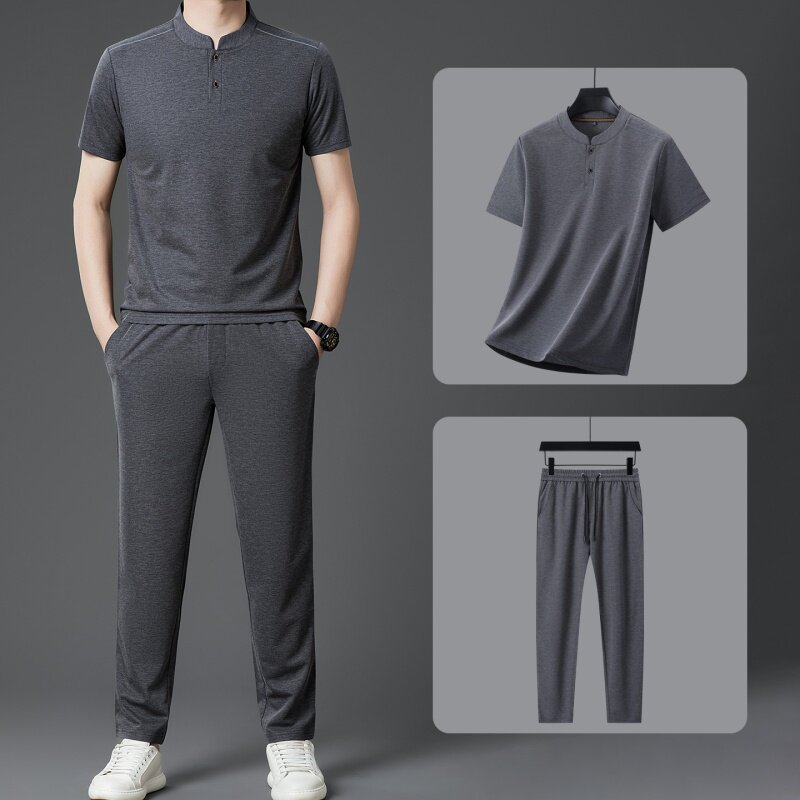 皮尔卡丹夏季男士套装2026新款高端品牌短袖长裤休闲运动服两件套