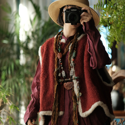 复古毛毛夹棉马夹背心棉衣