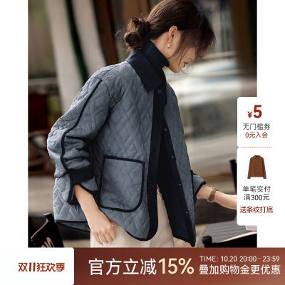 XWI欣未休闲百搭拼色棉服外套女2026年秋冬新款轻薄保暖棉袄上衣