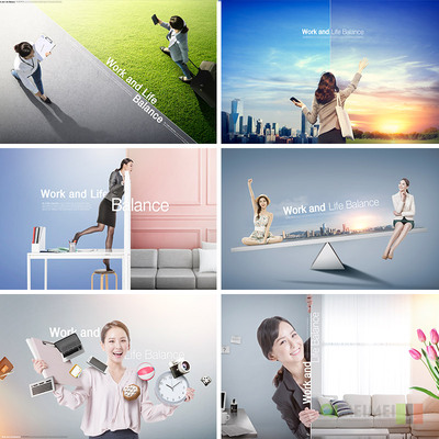 工作生活状态对比放松紧张享受旅行购物海报PSD设计元素材101604